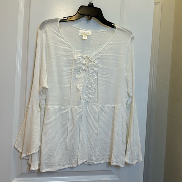 Simply Emma | Tops | Simply Emma Blouse Flared 34 Sleeve Front Tie Cord ...